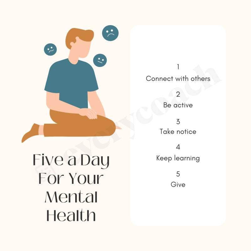 Five a Day For Your Mental Health Instagram Post Canva Template ...