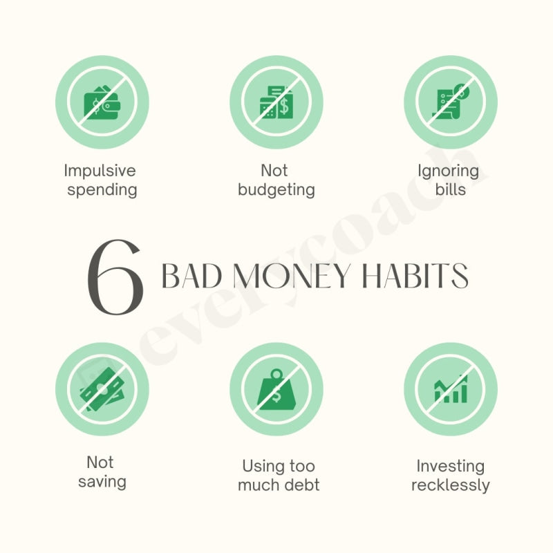6 Bad Money Habits Instagram Post Canva Template – everycoach