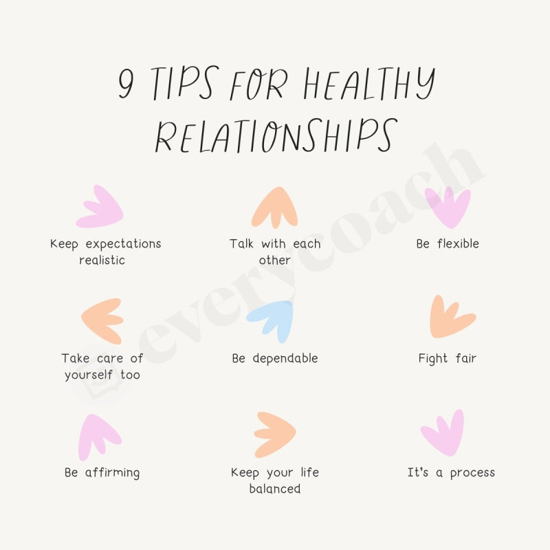 9 Tips For Healthy Relationships Instagram Post Canva Template – everycoach
