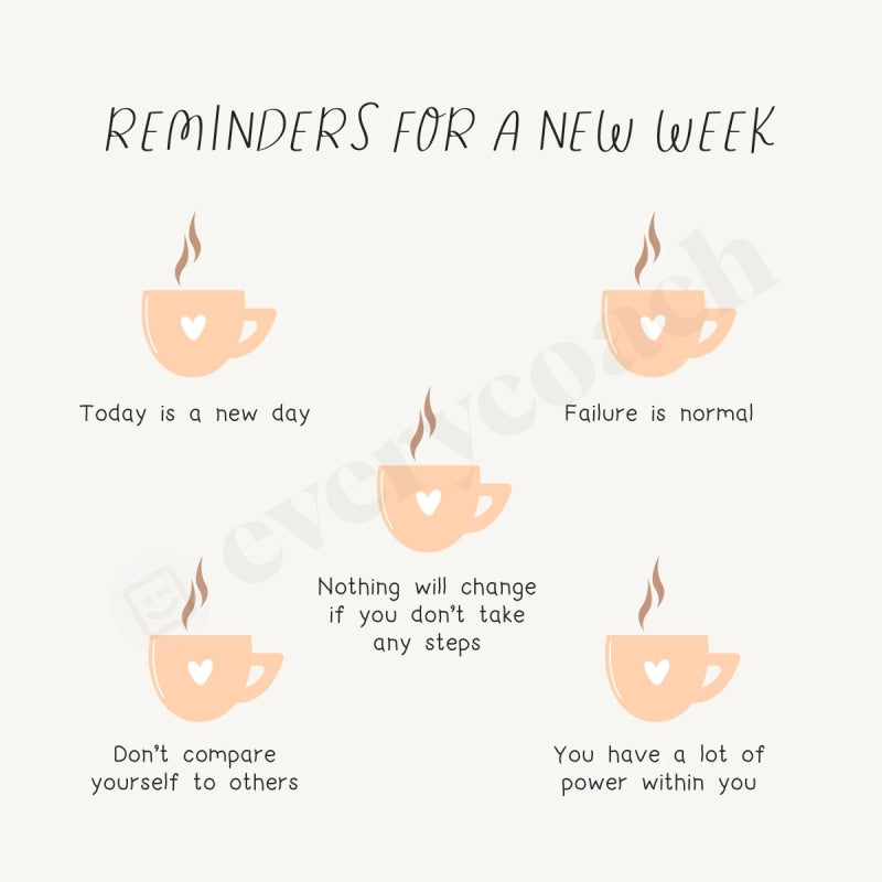 Reminders For a New Week Instagram Post Canva Template – everycoach