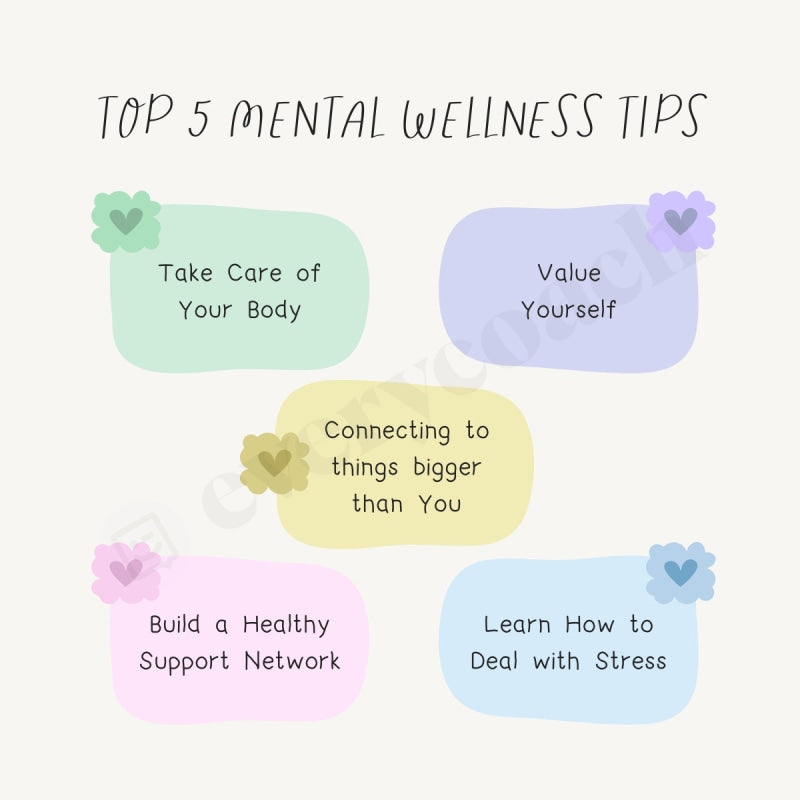 Top 5 Mental Wellness Tips Instagram Post Canva Template – everycoach